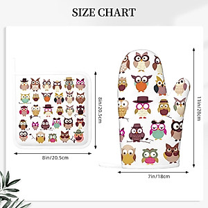 Oven Mitts Pot Holders Sets Funny Owl Cartoon Silicone Oven Gloves Kitchen Accessories for Baking Cooking Family Gathering
