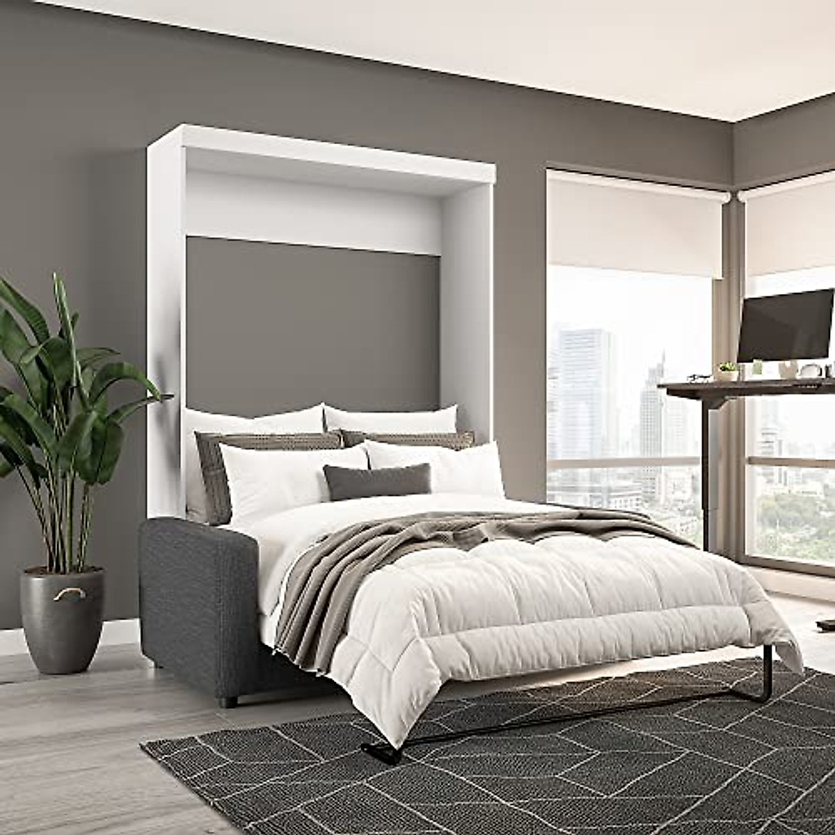 Bestar Pur Murphy Sofa, Space-Saving Wall Bed for Multipurpose Guest Room, Full, White