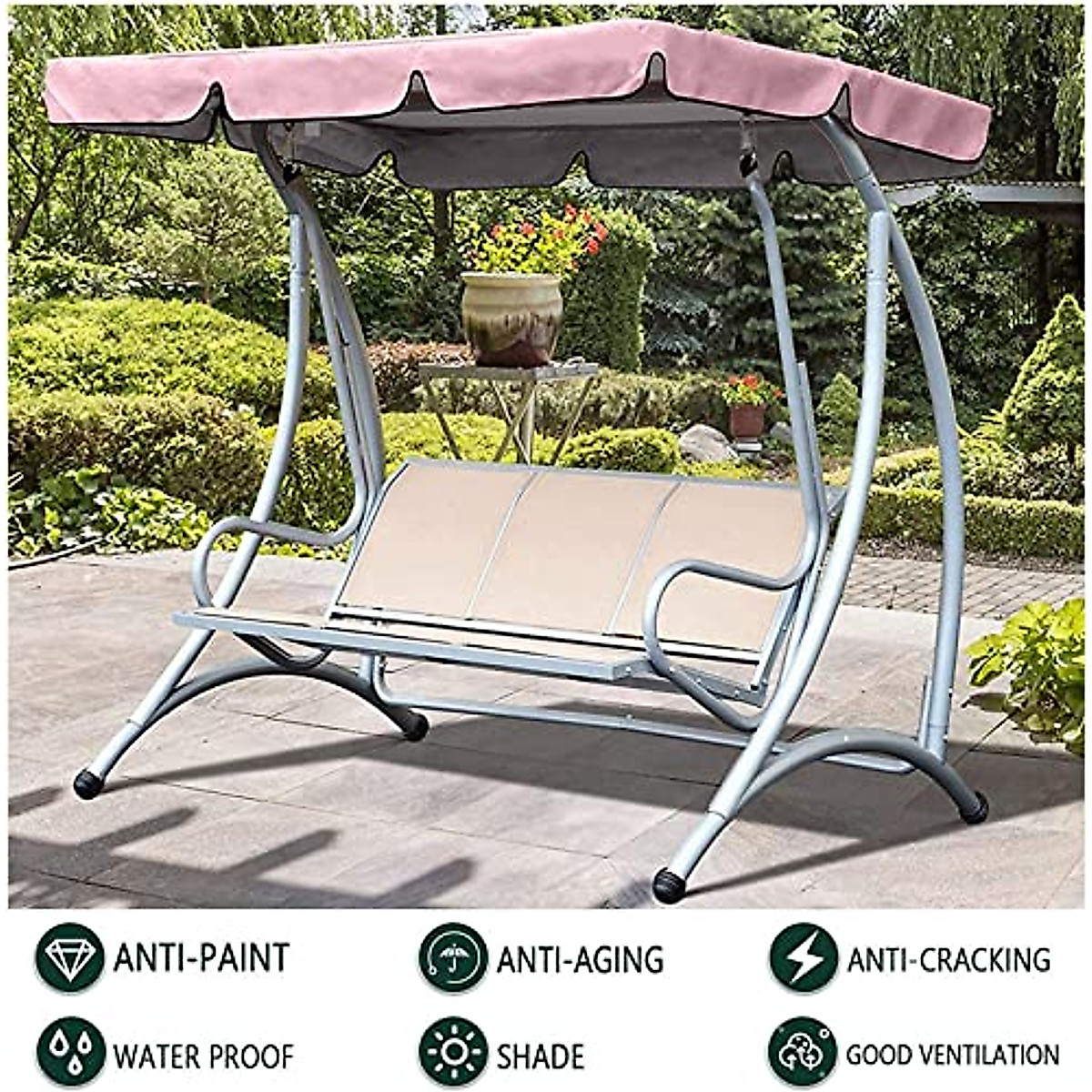 KFJZGZZ Garden Swing Replacement Canopy Cover,Replacement Canopy for Swing Seats,Patio Hammock Cover Top Waterproof Anti-UV Canopy Swing Covers 210D(Only Canopy Cover)