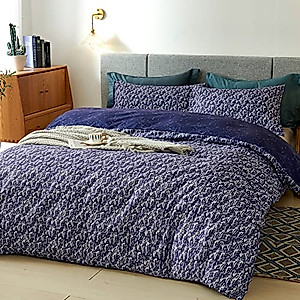 HOMLYNS Duvet Cover Queen Set, Granite Printed Navy Duvet Cover with Zipper Closure & 8 Corner Ties, Soft Microfiber Duvet Cover Set 3 Pieces,Comforter Cover Cooling Duvet Cover (Granite,90"x90")