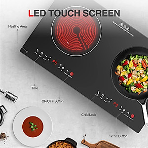 GTKZW Electric Cooktop 24 Inch,Electric Stove 2 Burners 110V Built-in and Countertop 2200W, LED Touch Screen, 9 Heating 9 Temperature, Overheat Protection, Kids Lock & Timer,Suitable for all Pans