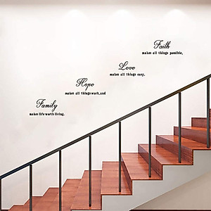 16.5 x 23.5 inches Faith Love Hope Quotes Wall Stickers Decals Decor, Removable DIY Saying Wall Art Decals Sticker, Easy Peel and Stick Wallpaper for Bedroom Living Room (Black)