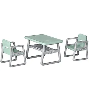 Qaba 3-Piece Kids Table and Chair Set Writing Desk with Armrest, Storage Space for Toddler Activities, Green