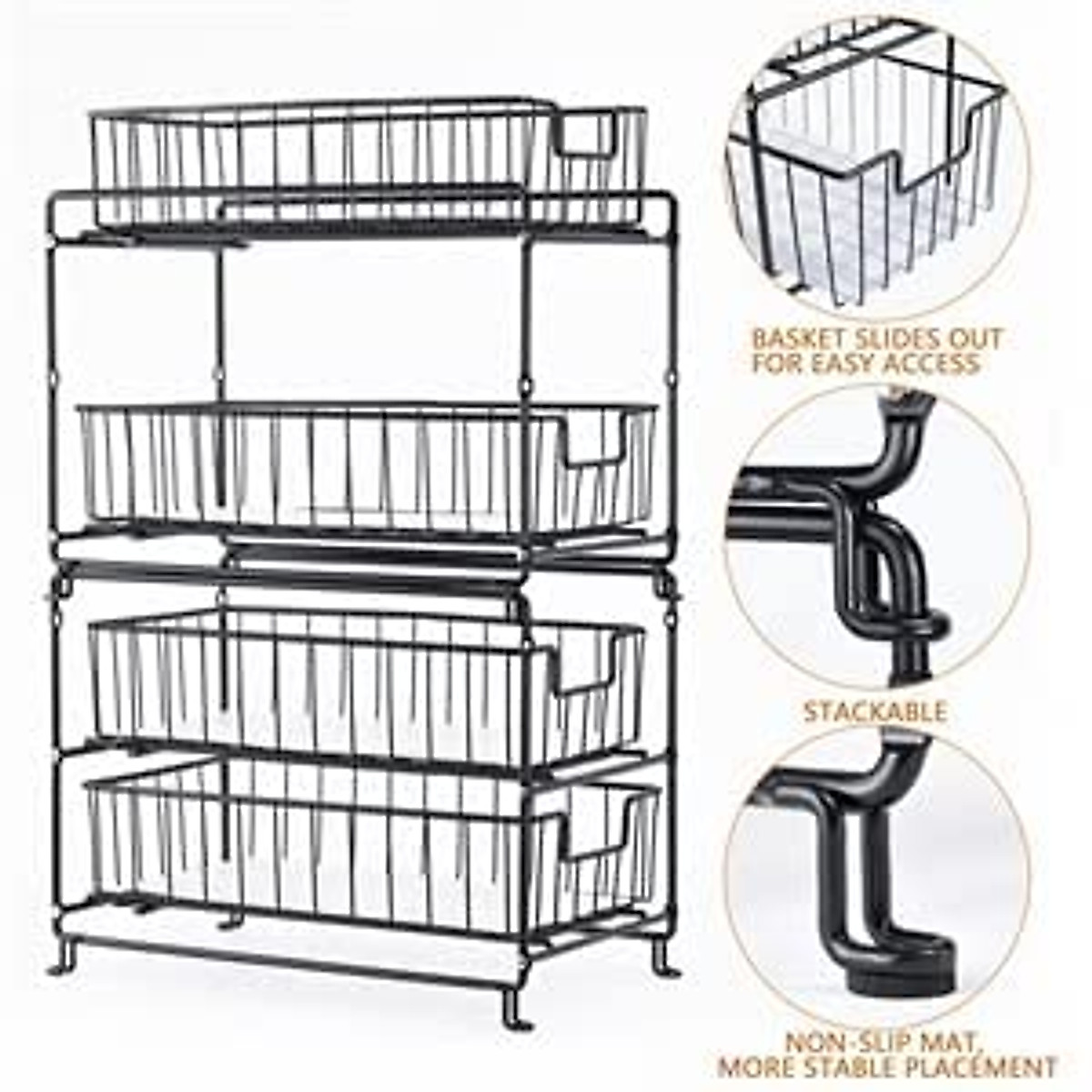 SUFAUY Pull-Out Sliding Drawer, 2 Tier Cabinet Organizer Metal Basket for Countertop Bathroom Storage, 123456