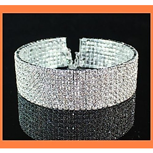 Janefashions 8-row Eight Rows Clear White Austrian Rhinestone Crystal Choker Necklace Collar Dance Party Wedding N077s Silver