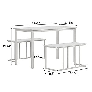 SogesPower Kitchen Table Set with Dining Chairs 47.2 inches Industrial Dining Table Set for 2 Person Modern Kitchen Furniture Suitable for Kitchen Dining Room,White
