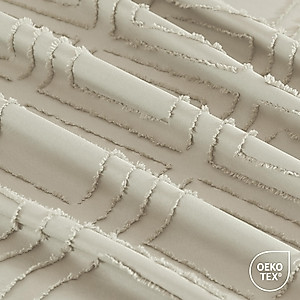 JELLYMONI Cream Grey Duvet Cover King Size - 3PCS Microfiber Tufted Duvet Cover Set, Boho Textured Duvet Cover Jacquard Rhombus Geometric Pattern Duvet Cover with Corner Ties & Zipper Closure