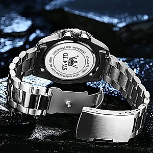 OLEVS Mens Wrist Watches,Silver Two Tone Stainless Steel Men Dress Watches with Date Luminous Classic Luxury Waterproof 41mm Large Face Black Dial Quartz Watch for Men,Relojes de Hombre Business watches