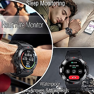 Smart Watch for Men,20m Waterproof Rugged Outdoor Smartwatch with Bluetooth Call 400mAh Battery Life Fitness Watch 1.65" HD Display,100+ Sports Modes Fitness Tracker,for iOS Android Phone,45Black