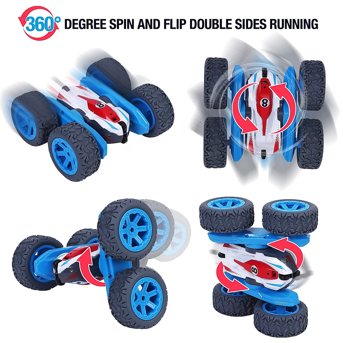Acekid Remote Control Car for Kids, 2.4 GHz 4WD RC Stunt Car with LED Lights, Double Sided 360 Degree Flips RC Cars Toy for Boys Girls, Birthday Gift for Kids