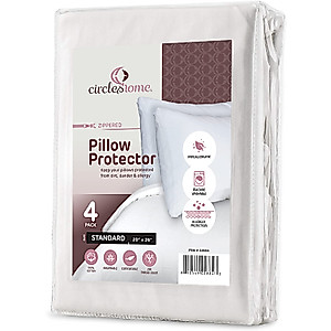 Pillow Protectors 4 Pack Standard Zippered - 100% Cotton Breathable Pillow Covers - Protects Pillows from Dirt, Dust and Debris (Standard - Set of 4 - 20x26)