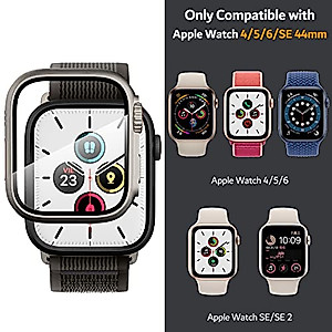 PZOZ Compatible for Apple Watch Series 4/5/6/SE 44mm Hard Case with Tempered Glass Screen Protector, Unique Design Hard PC Cover, Bumper Full Coverage Accessories for iWatch 4/5/6/SE 44mm