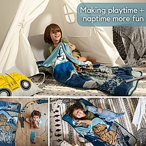 Jurassic World 24"(W) X 45"(L) Soft Toddler Nap Mat with Pillow and Blanket Perfect for Preschool, Daycare, and Travel (100% Official Licensed Product)