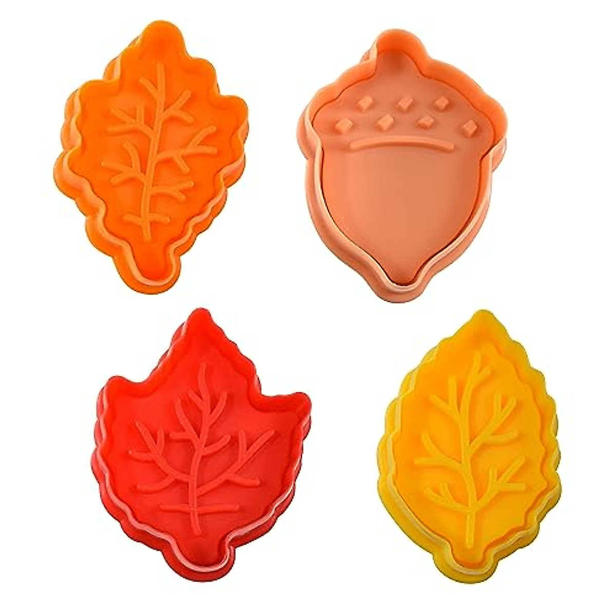 R&M International 0 Leaves 2" Pastry/Cookie/Fondant Stampers, Leaves and Acorn, 4-Piece Set Silver