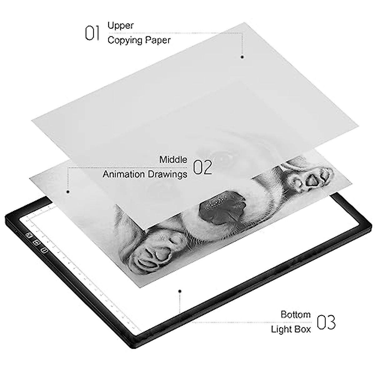 ANALOI A4 Light Box, LED Light Tracing Pad Rechargeable, Portable Light Copy Board for Diamond Art Painting, 6 Levels Stepless Dimming Drawing Tracking Light Pad, Artistic Design Sketching