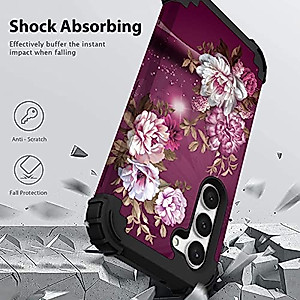 Hocase for Galaxy S23 Case, Shockproof Heavy Duty Protection Soft Silicone Rubber Bumper+Hard Plastic Hybrid Protective Case for Samsung Galaxy S23 (6.1" Display) 2023 - Royal Purple Flowers