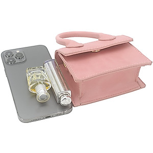 Nodeber Mini Crossbody Bag for Women Girls Synthetic Leather Flap Purse Styling Top-Handle Clutch Handbag Pink