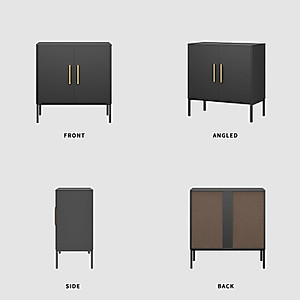 LYNSOM Set of 2 Accent Storage Cabinet with Doors and Adjustable Shelf, Freestanding Modern Sideboard Buffet Cabinet for Office, Dining Room, Living Room, Hallway, Black