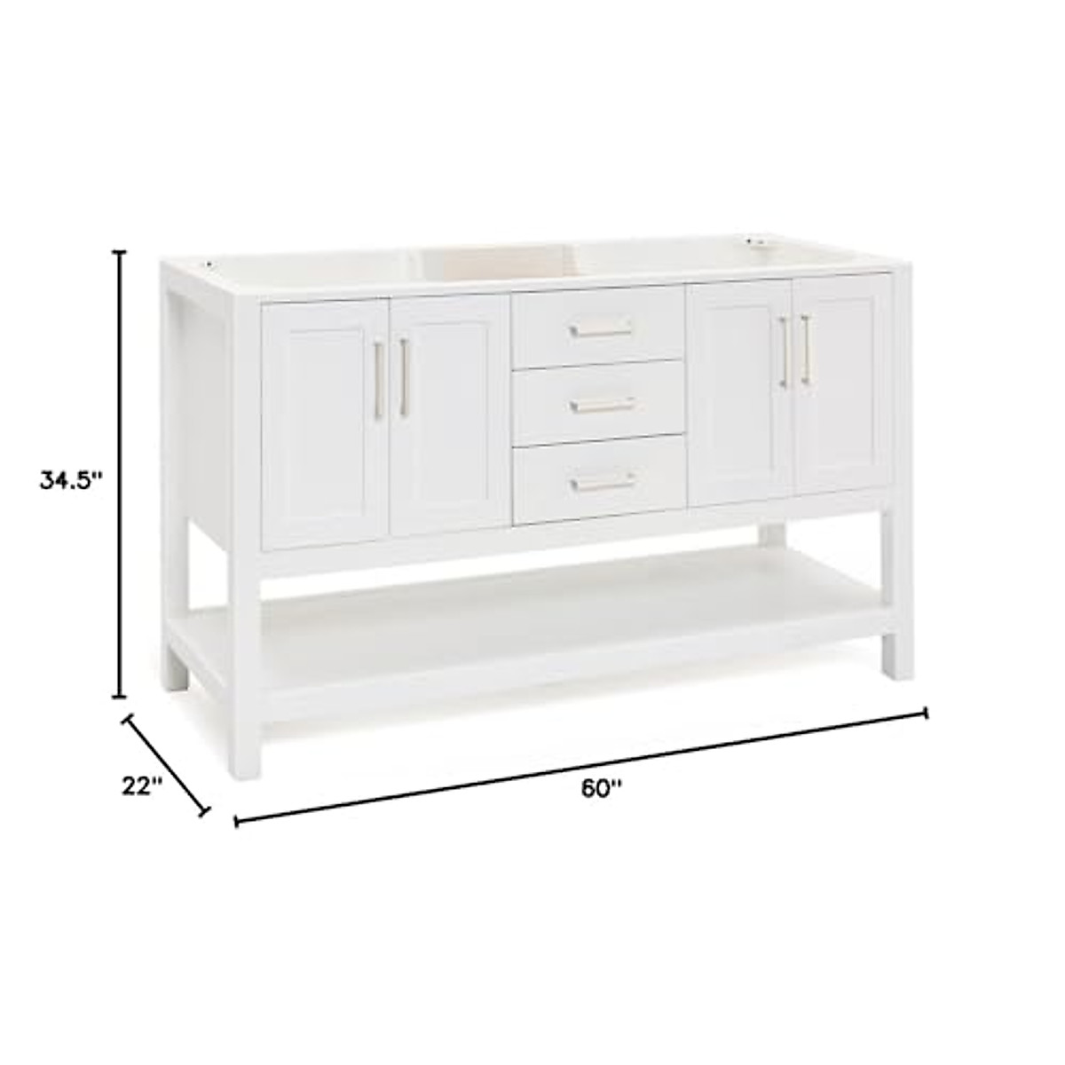 ARIEL Magnolia 60" Double Sink Base Cabinet in White