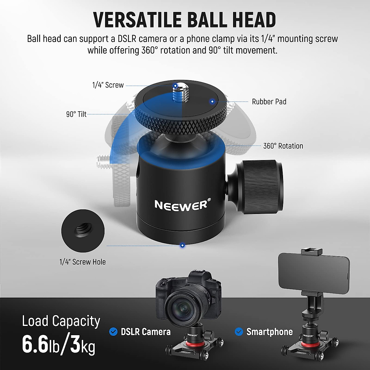 NEEWER Camera Slider Dolly with Ball Head & Phone Clamp,4 Wheeled Tabletop Dolly Manual Skater with 360° Panorama Compatible with mirrorless Camera GoPro iPhone and Android Smartphone, SD001