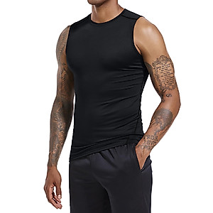 Holure Men's 5 Pack Compression Tank Tops Athletic Muscle Tee Fitness Bodybuilding Sleeveless T-Shirt Black/Black/Black/Black/Black 03-S