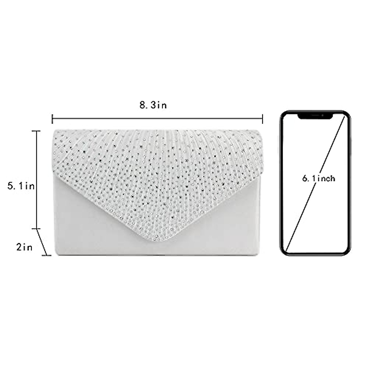 Goclothod Evening Envelope Women Rhinestone Satin Clutch Purse Cocktail Wedding Party Bridal Handbag White