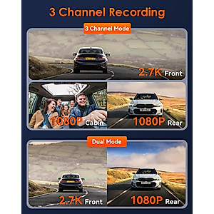 [ Bundle-3 Items: Vantrue E3 Dash Cam + 512GB SD Card + Hardwire Kit ] 3 Channel Dash Cam Front and Rear Inside, 3 Way Triple WiFi GPS Dash Camera 2.7K 1944P+1080P+1080P with STARVIS IR Night Vision