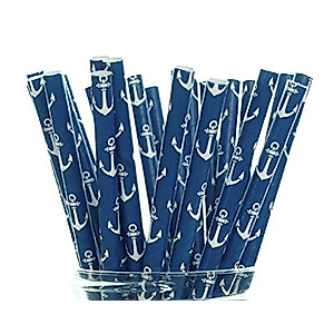 Anchor Sailing Straws (25 Pack) - Navy Blue Sea Anchors Paper Straws, Sailor & Nautical Party Supplies, Ahoy Matey Drinking Straws