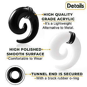 BIG GAUGES 2 Pairs Acrylic 2g Gauge 6mm Black White Taper Expander Spiral Coil Piercing Jewelry Stretcher Ear Earring Lobe Plugs BG2912