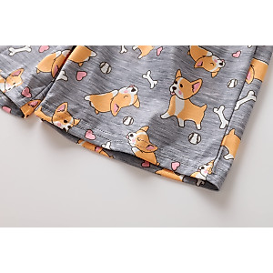 Vopmocld Big Girls Summer Short Sleeve Pajama Sets Cute Corgi Patterns Sleepwear Nighty 100% Cotton, Corgi, 12 Years