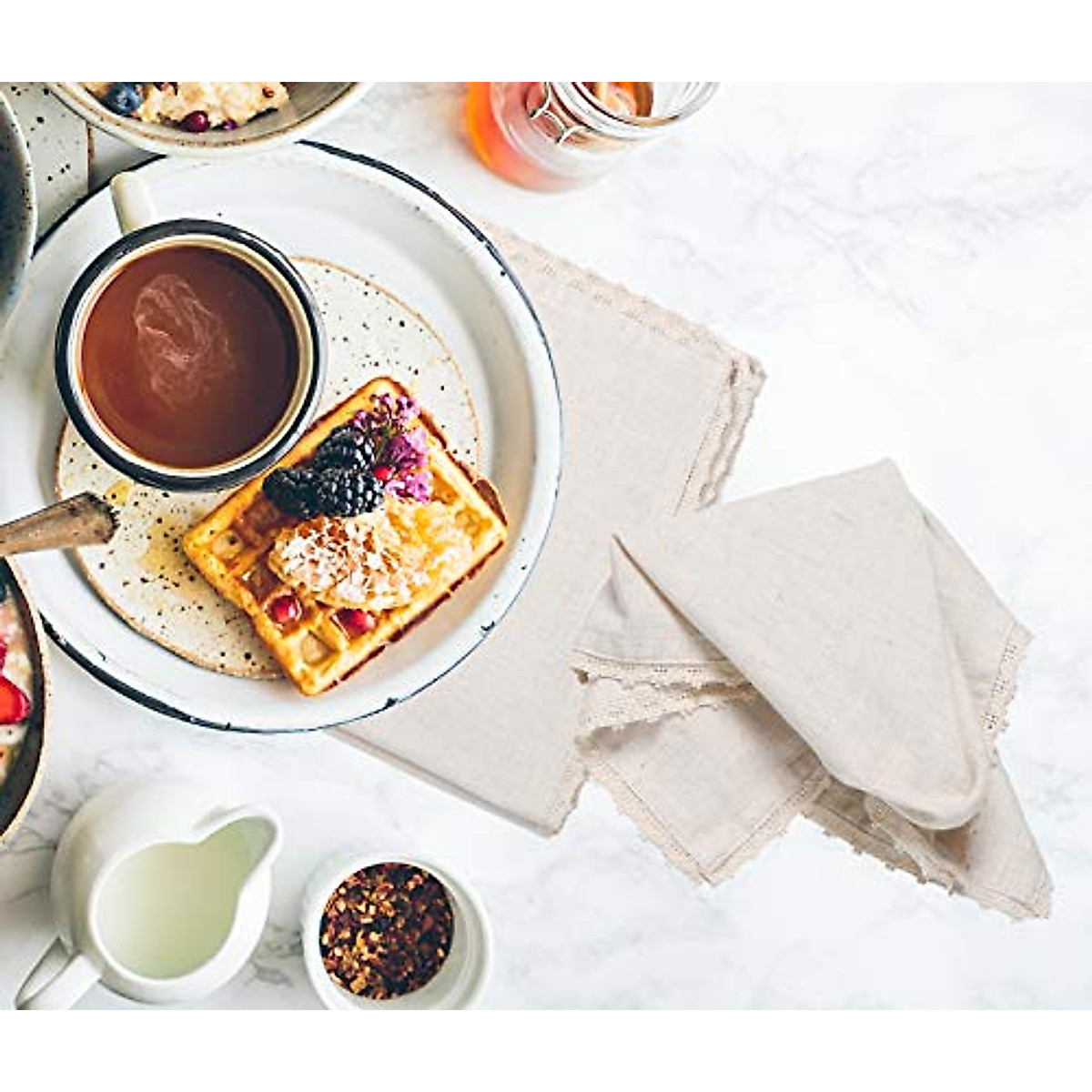 Linen Flax Lace Napkin, Cloth Napkins Lace, Napkins Cloth Washable, Cloth Napkins Set of 12, Flax Linen Napkins, Napkins Cloth, Natural Cloth Napkin, Lace Dinner Napkins - 18x18 Inch - Natural