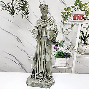 CHRUI St Francis Garden Statues, Solar 20 Inch Saint Francis of Assisi Catholic Christian Yard Decor Lawn Garden Patio Outdoor Sculptures Garden Art Decorations