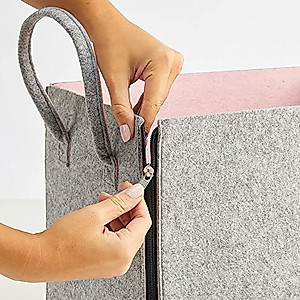 mDesign Soft Felt Cube Bin Box with Zipper - Attached Handles - Storage for Closet, Bedroom, Furniture Shelving Units - Textured Print - Light Pink/Light Gray
