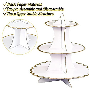 FHDUSRYO Wood Reusable Bagel Donut Stand, Wooden Donut Wall Stand and White Gold 3-Tier Cardboard Cupcake Stand for Wedding, Birthdays, Party Decoration