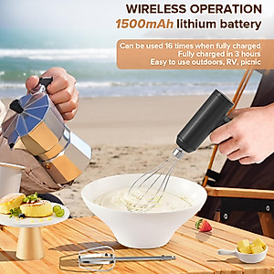 LHBD Cordless Hand Mixer- Electric Whisk USB Rechargeable Handheld Electric Mixing with 3 Speed Self-Control,304 Stainless Steel Egg Beaters & Balloon Whisk for Gifts,Tarts,Pancakes (black)