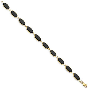 14k Yellow Gold Genuine Fancy Onyx Bracelet Fine Jewelry For Women Gifts For Her, 8.25"