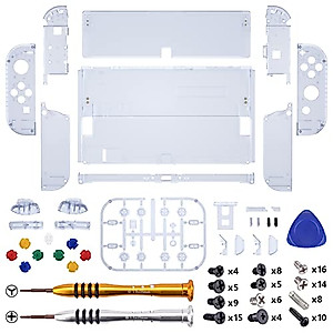 eXtremeRate Glacier Blue Custom Full Set Shell for Nintendo Switch OLED, DIY Replacement Console Back Plate, NS Joycon Handheld Controller Housing with Colorful Buttons for Nintendo Switch OLED