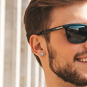 18K Gold Plated Sterling Silver Cubic Zirconia Stud Earrings for Women Men, Simulated Diamond CZ Studs Hypoallergenic Jewelry (8mm, 18K White Gold Plated Sterling Silver - Silver)