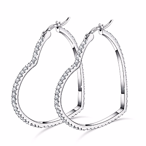 925 Sterling Silver Hoop Earrings For Women heart earrings hoop earrings for women Cubic Zirconia Earrings Hoops Ear GDDX Jewelry 20 30 40 MM Gifts (30MM heart earrings)