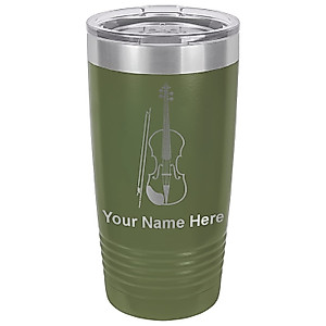 LaserGram 20oz Vacuum Insulated Tumbler Mug, Violin, Personalized Engraving Included (Camo Green)