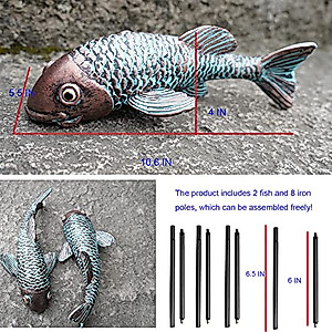 Garden Sculptures & Statues,Koi Fish Decor,Garden Fish Art,Set of 2 Antique Ceramic Koi Fish Yard Art Decor,Glowing Garden Fish at Night,for Outdoors,Patio,Yard,Lawn,Pond,Home Decoration (Bronz)