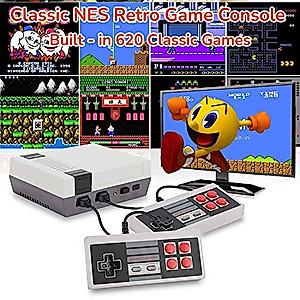 Retro Game Console,Classic Game System Built in 620 Games and 2 Classic Controllers,AV and HDMI HD Output Plug and Play Video Games for Kids and Adult