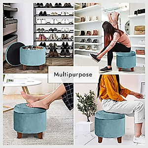 Homepop Home Decor | Upholstered Round Velvet Tufted Foot Rest Ottoman | Ottoman with Storage for Living Room & Bedroom | Decorative Home Furniture, Teal