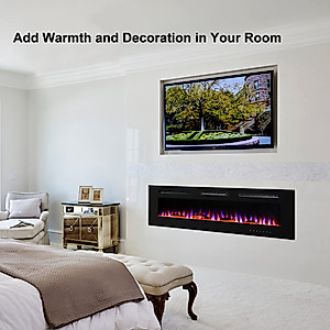 KEGIAN 50" Electric Fireplace, Wall Mounted and Recessed Electric Fireplace Inserts with Remote Control, Adjustable Flame Color, 750w/1500w, Black…