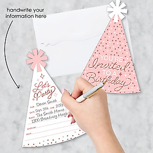 Big Dot of Happiness Pink Rose Gold Birthday - Shaped Fill-In Invitations - Happy Birthday Party Invitation Cards with Envelopes - Set of 12