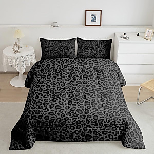 Castle Fairy Gray Wild Animal Skin Boys Girls Comforter Set Full Size,Leopard Print Duvet Set Teens Bedroom Decor,African Cheetah Wildlife Microfiber Soft Bedding