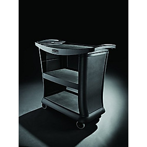 Rubbermaid Commercial Products Executive Series Utility Cart with Wheels, Black, Two Shelf Cart for Kitchen/Restaurant/Cafeteria/School/Storage 300 lbs. Capacity
