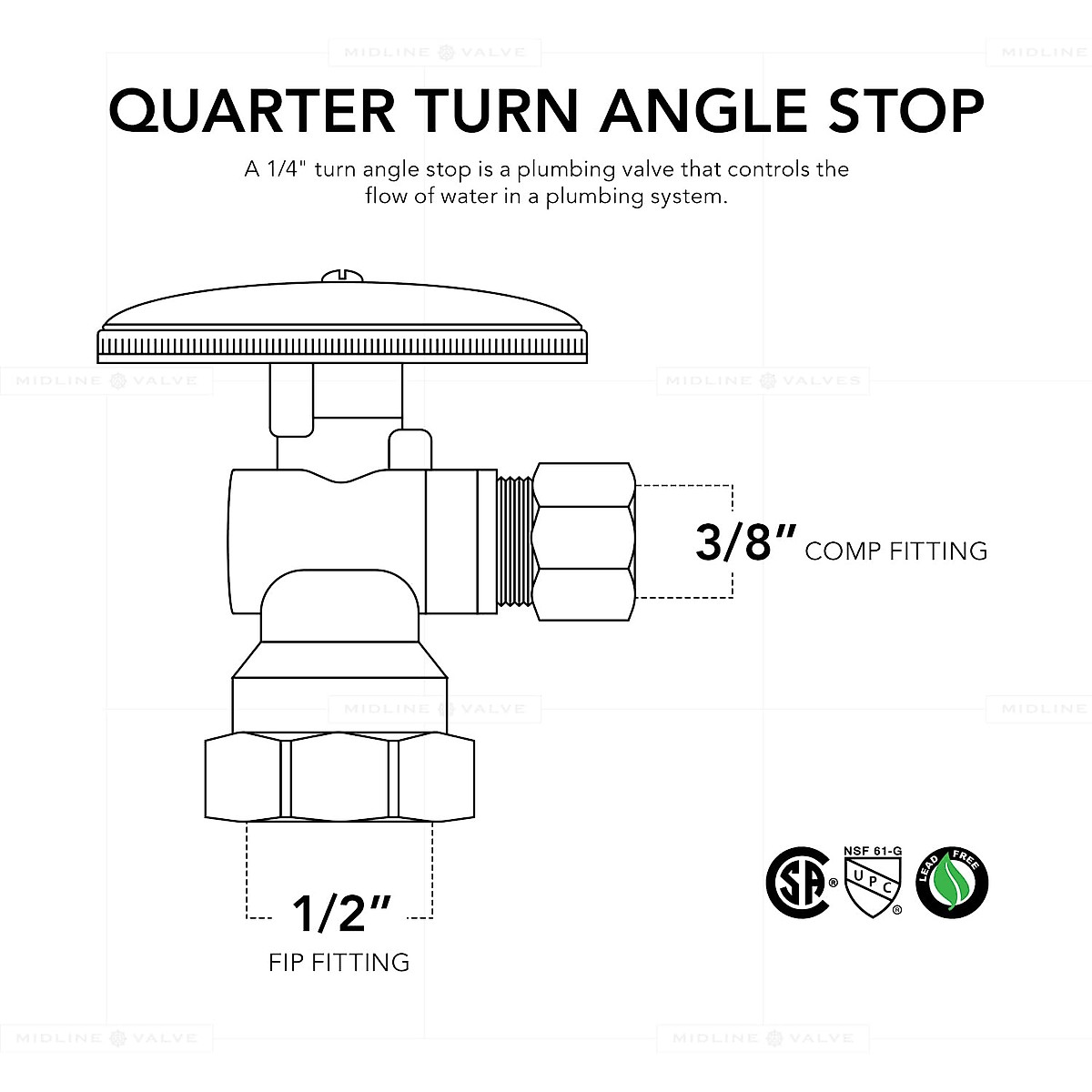 Everflow Supplies 81112PR-NL 1/2 X 3/8" CHROME PLATED BOXED QUARTER TURN ANGLE STOP VALVE WITH A FEMALE THREADED AND A COMPRESSION CONNECT