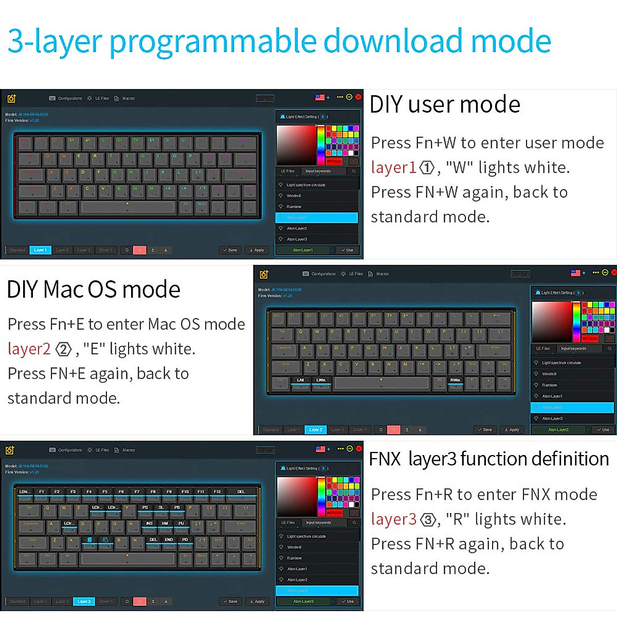 YUNZII SK64 64 Keys Hot Swappable Optical Mechanical Keyboard with ABS Shine-Through Keycaps, RGB Backlit, Programmable for Win/Mac/Gaming (Gateron Optical Blue, Black)