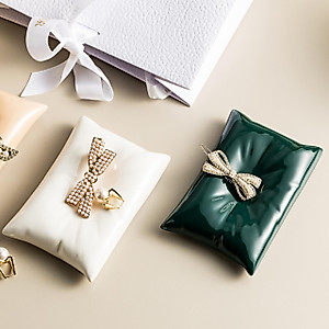 Cormomu Coffee Spoon Rest with Spoon, Ceramic Coffee Holder for Stirring Spoon, Teaspoon, Mini Porcelain Coffee Bar Accessories, Pillow Shape Small Spoon Rest, Green + Gold Spoon